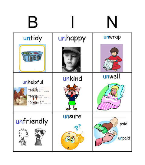Prefix un Bingo Card