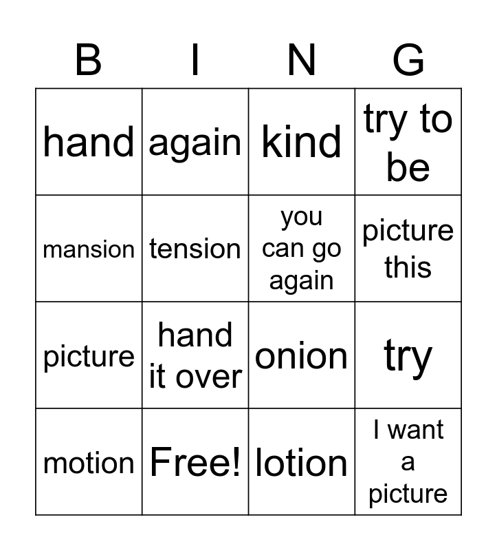 Bingo 1/10-14 Bingo Card