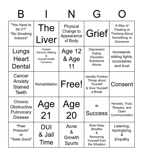 SWAG/Smart Girls Bingo Card