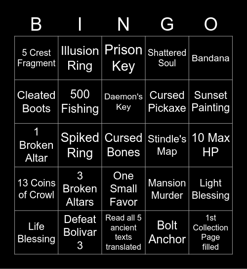 Prodigal Bingo (No Crypt or DD) Bingo Card
