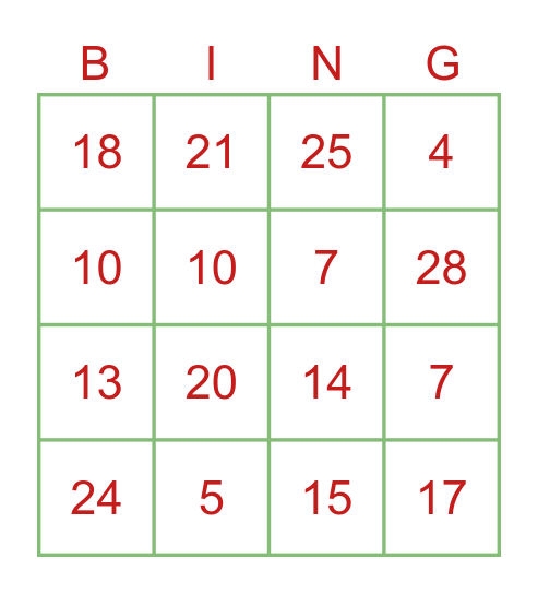 Number Bingo 1-30 Bingo Card