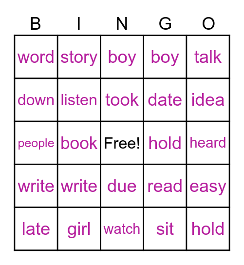 Grade 2 Sight Words Bingo Card