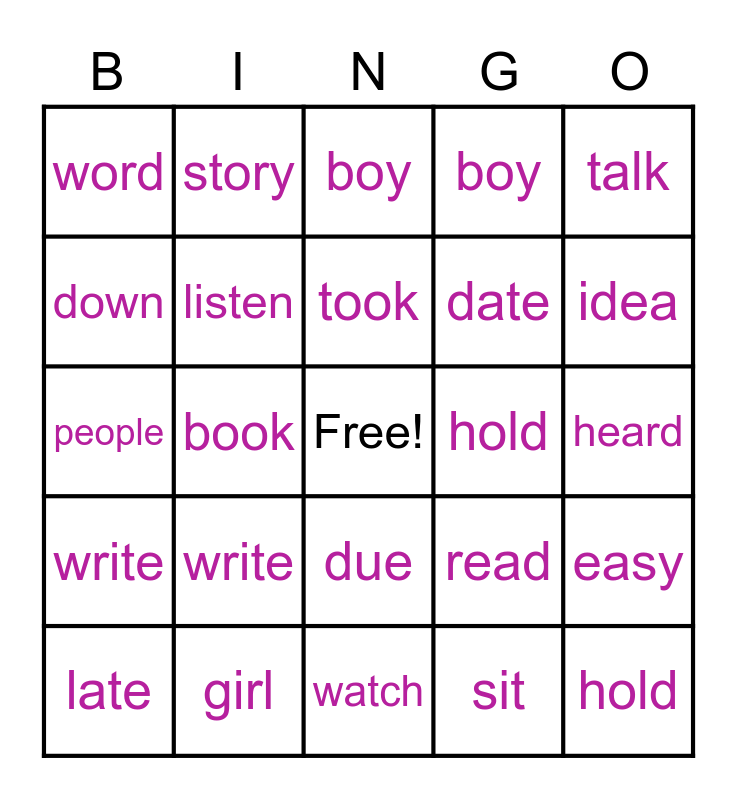 Grade 2 Sight Words Bingo Card