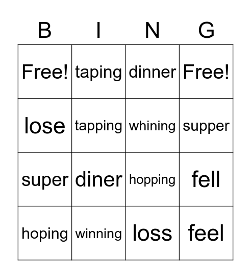 Double Consonant, Short Vowel BINGO Card