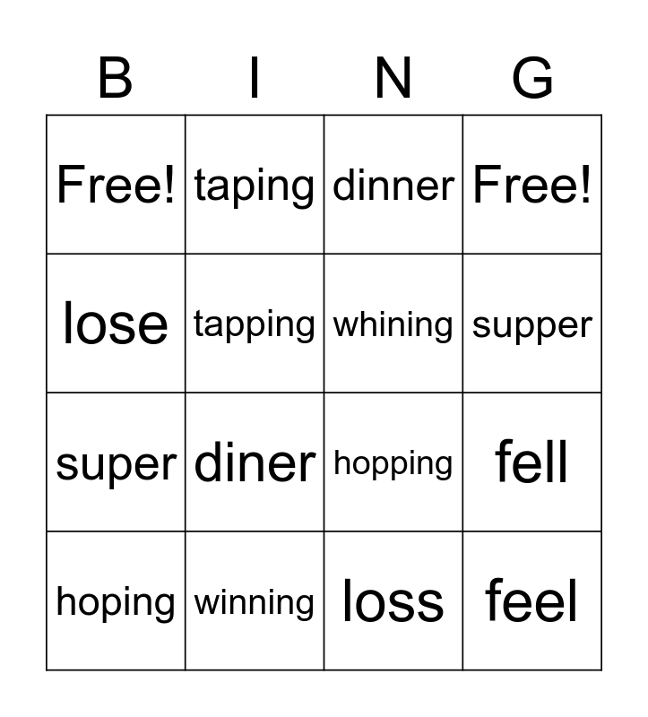 Double Consonant, Short Vowel BINGO Card