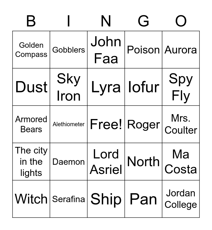 Golden Compass Bingo Game Bingo Card