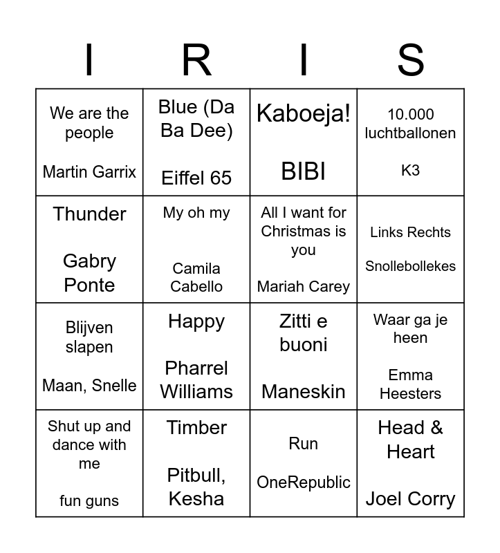 Birthday Iris Bingo Show Bingo Card