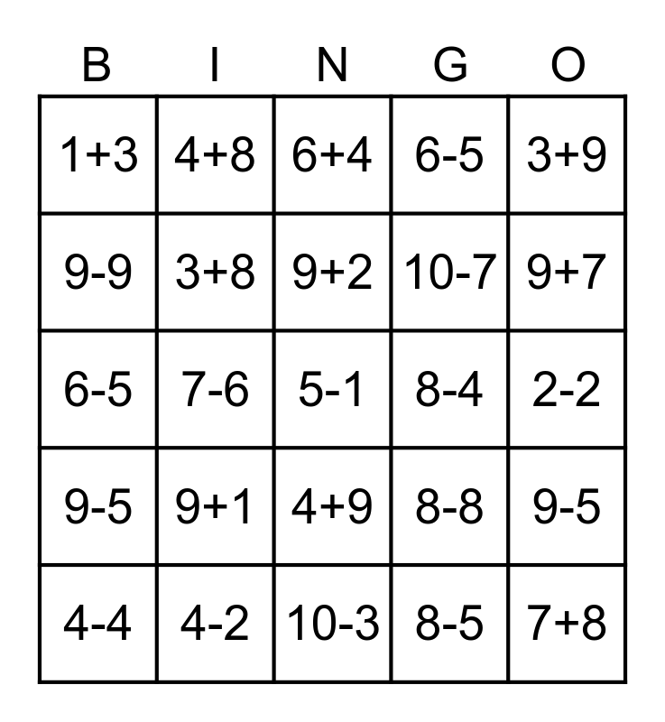 first grade bingo Card