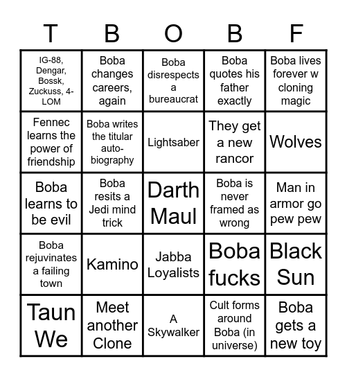 The Book of Boba Fett Bingo Card
