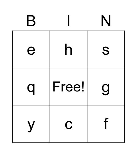 Letter Bingo Card