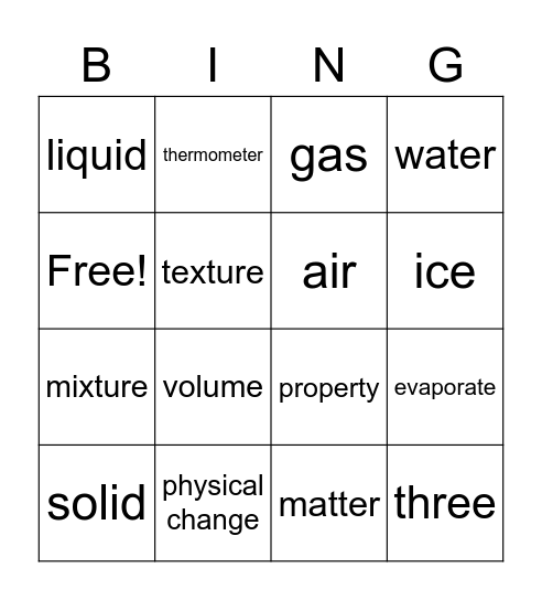 Matter Bingo Card