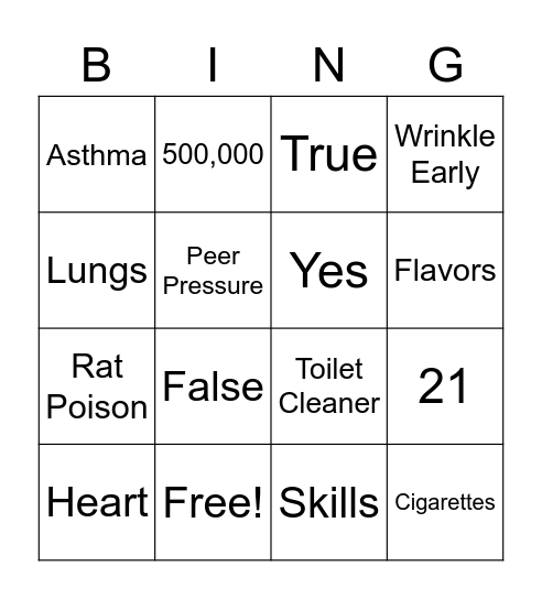 STARS Bingo Card