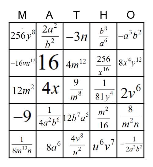 7.2 MATHO Bingo Card