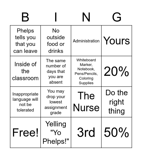 Rules + Procedures Bingo Card