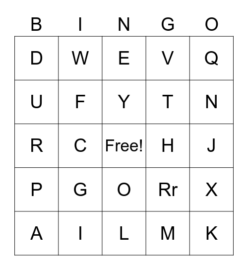 Spanish Alphabet Bingo Card