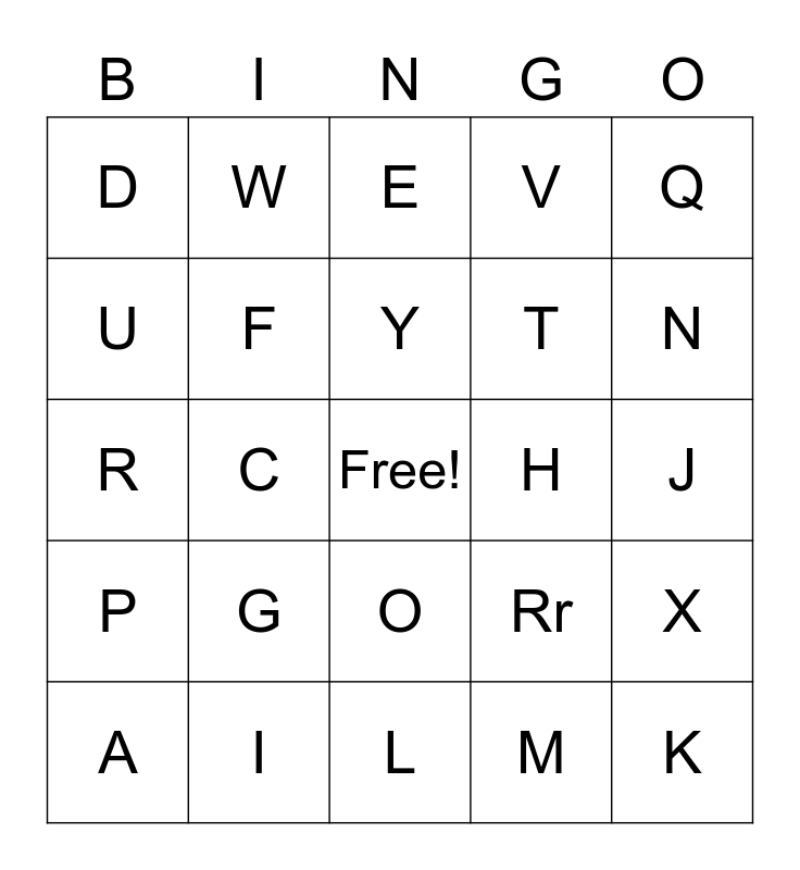 Spanish Alphabet Bingo Card