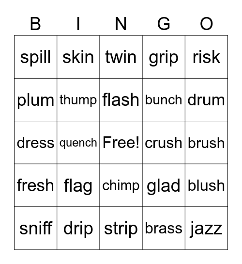 Consonant Blend Bingo Card