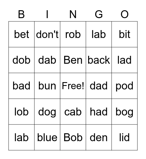 "b/d Reversal" BINGO Card