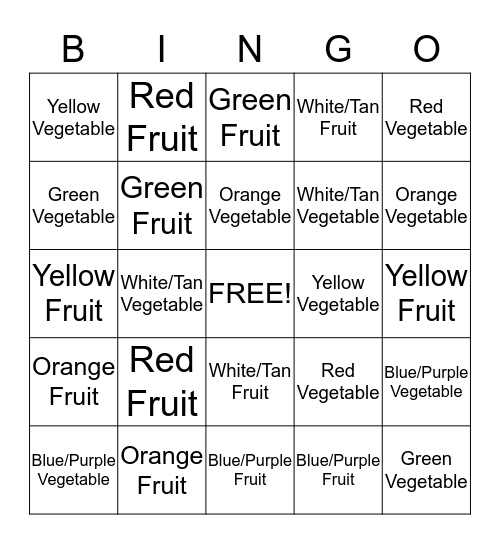 Rainbow Foods Bingo Card