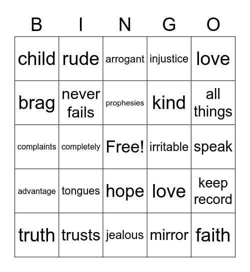 1 Corinthians 13 Bingo Card