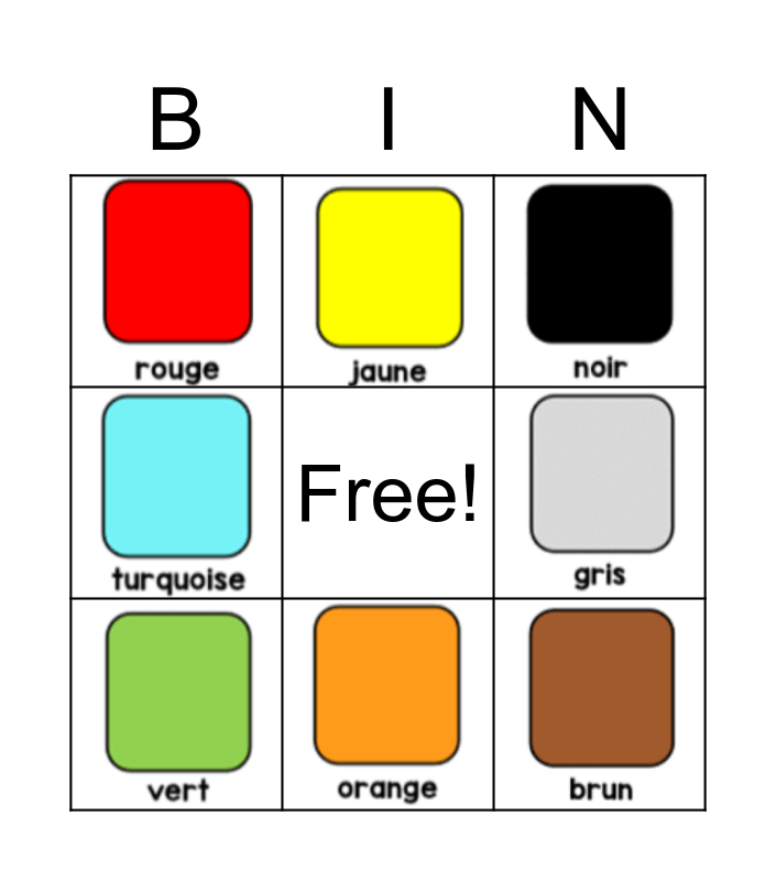 Les couleurs Bingo Card