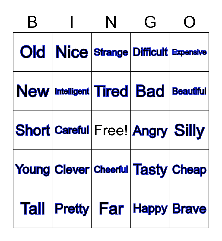 Comparative Adjectives Bingo Card