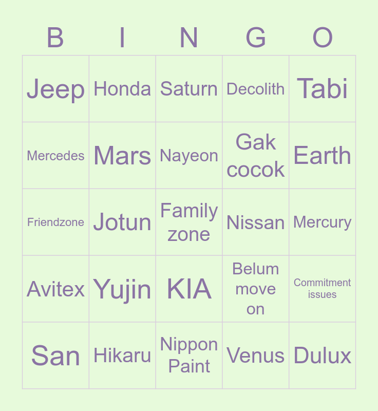 Yudding's Bingo Card