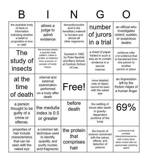 Forensic Bingo Card