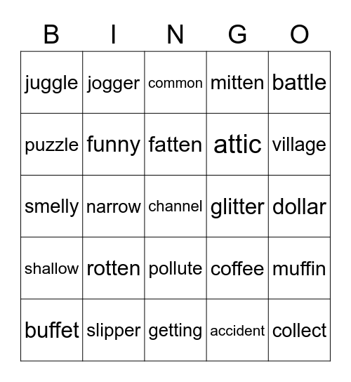 Double Consonants Bingo Card