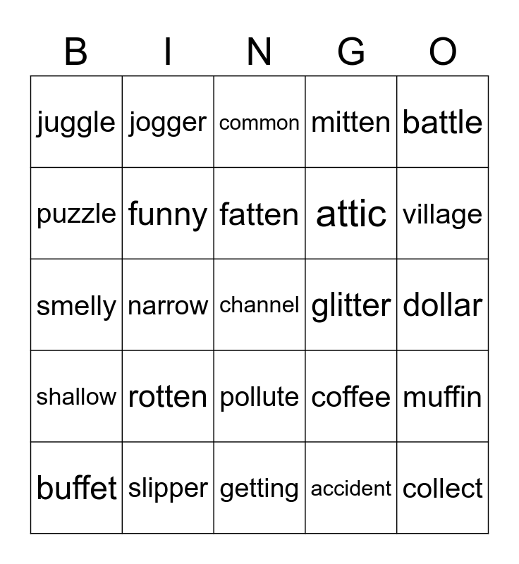 Double Consonants Bingo Card