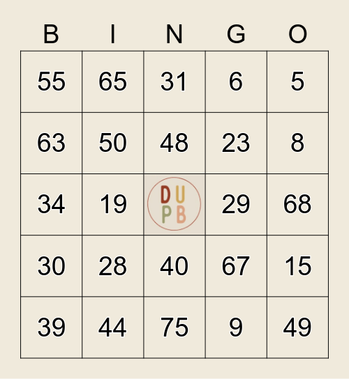 Number Bingo 1-75 Bingo Card