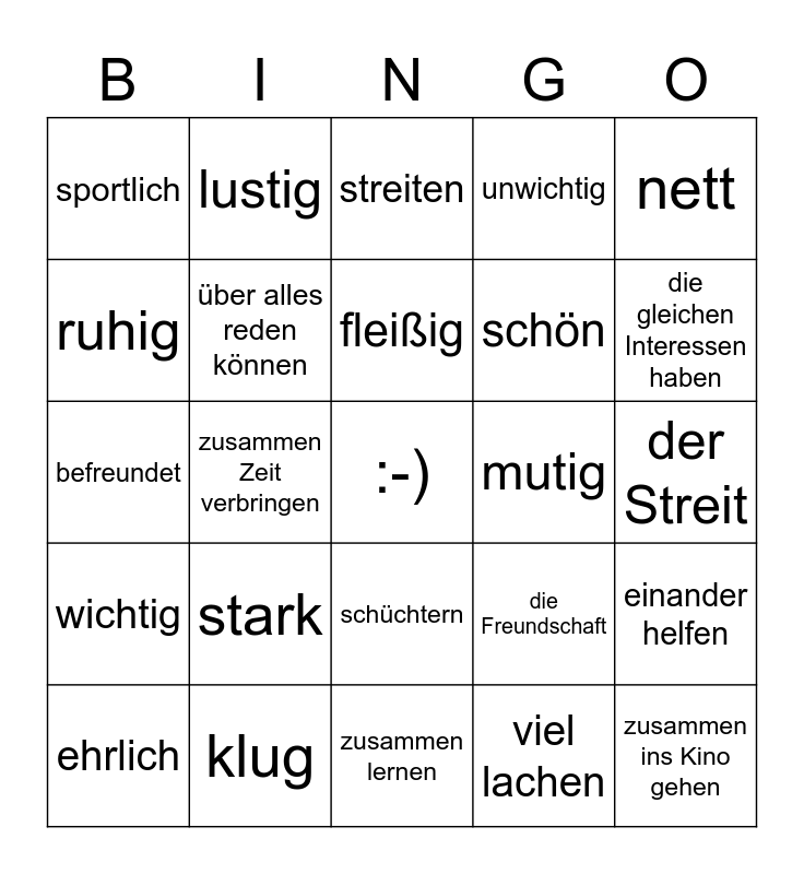Freundschaft Bingo Card