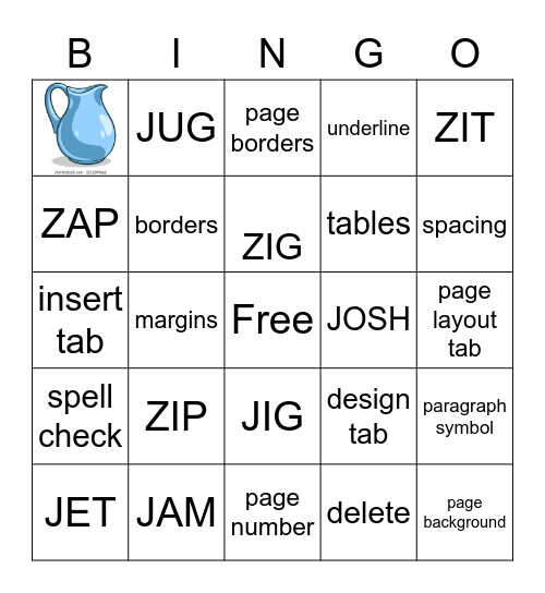 Microsoft Word Bingo Card