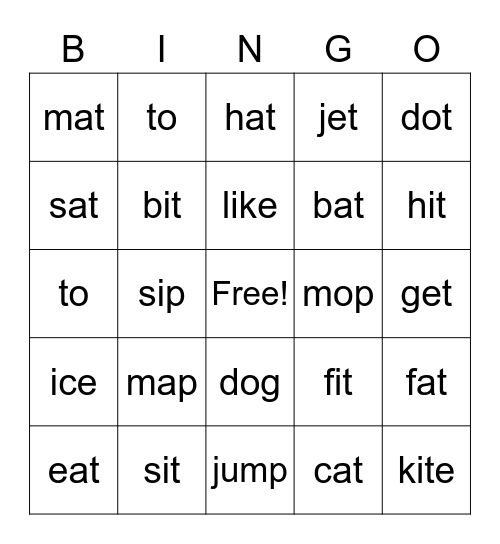 Word Bingo Game Bingo Card