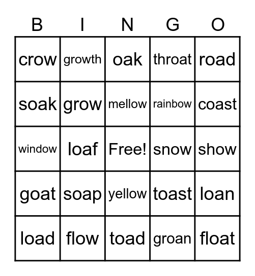 oa/ow words Bingo Card