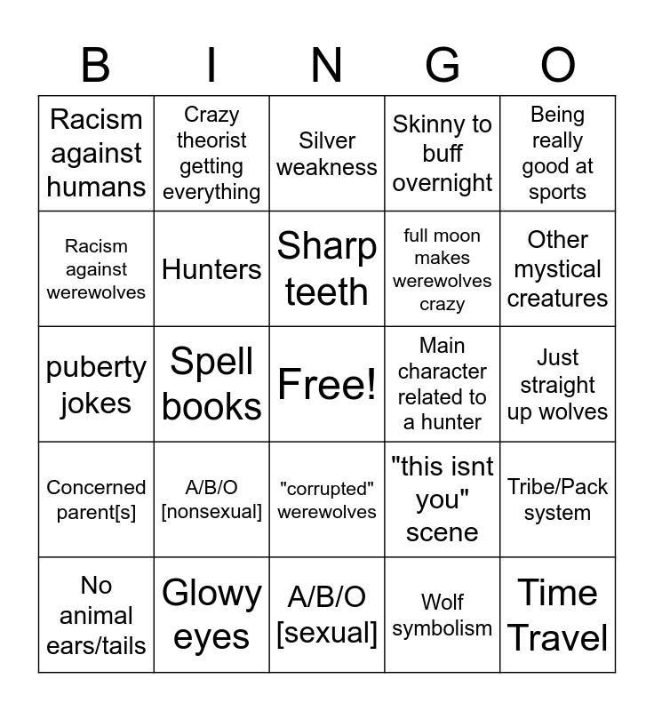 Werewolf show bingo Card