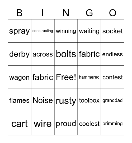 Soap Box Derby Bingo Card