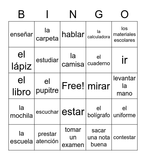 Capítulo 3 Vocabulario 1 Bingo Card