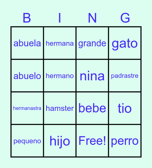 Spanish - Familia Bingo Card