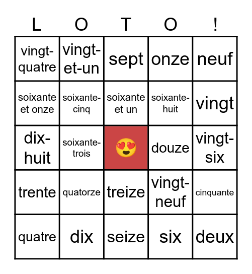 French Numbers 0 70 Bingo Card French Numbers 0 70 Bingo Card