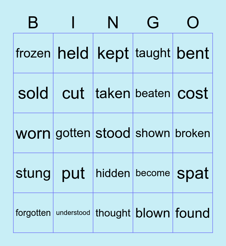 Past Participle Bingo Card