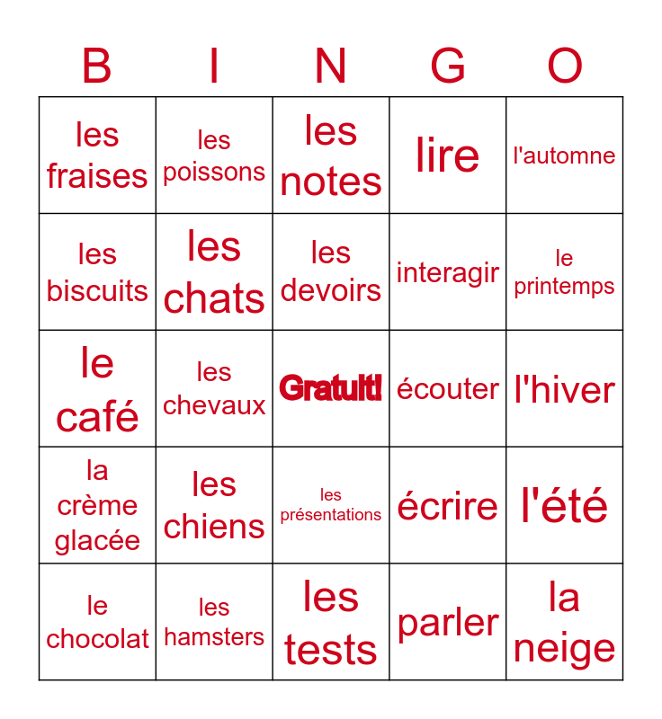 J'aime ou Je n'aime pas Bingo Card