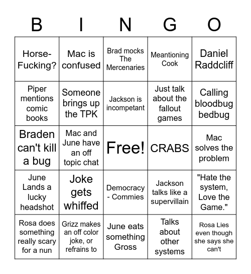 Fallout 4 TTRPG BINGO Card