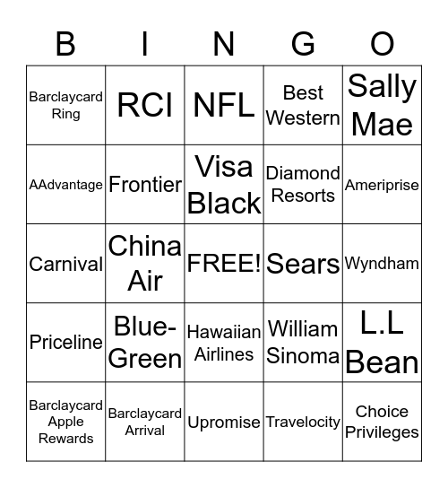 Partner Bingo Card