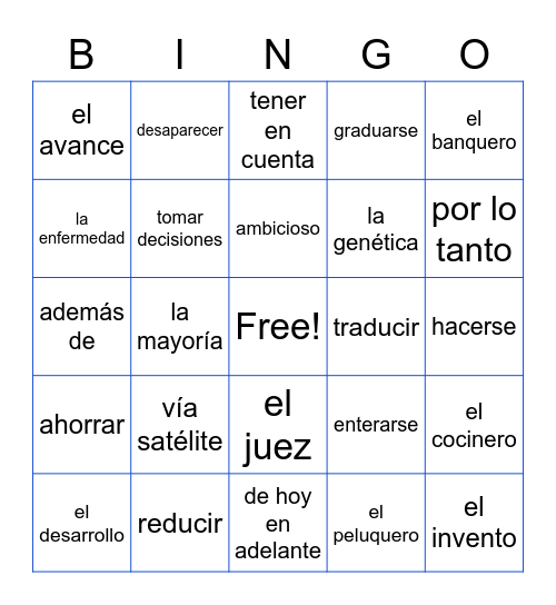 Realidades 3 Vocabulario Cap.6 Bingo Card
