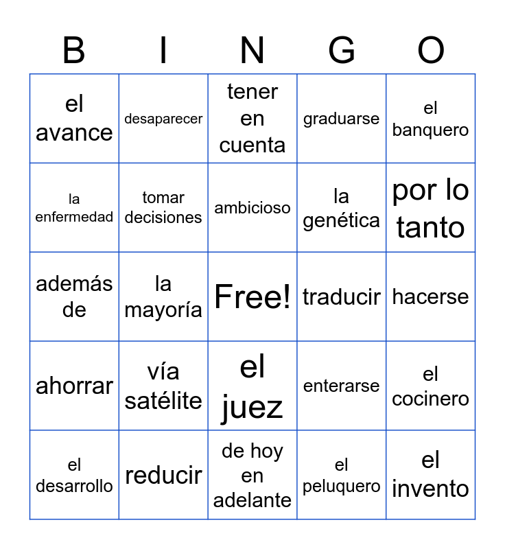 Realidades 3 Vocabulario Cap.6 Bingo Card