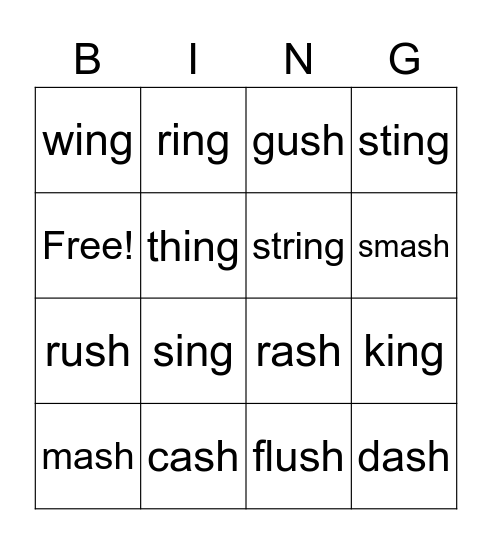 Spelling Patterns Bingo Card