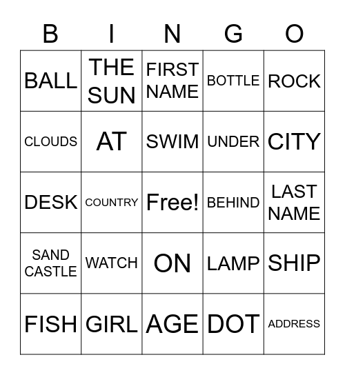 A SALAD OF WORDS Bingo Card