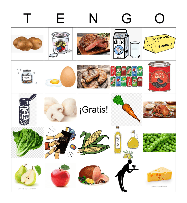 Senderos 2 - Leccion 2 - La comida Bingo Card