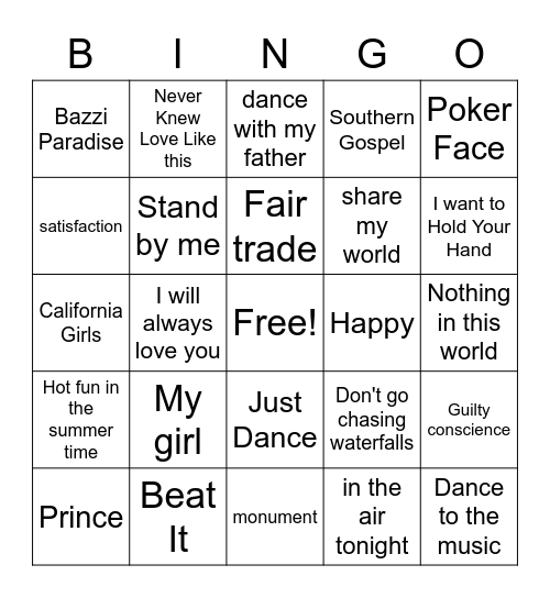 NCALF Class Number 14 Music Bingo Card